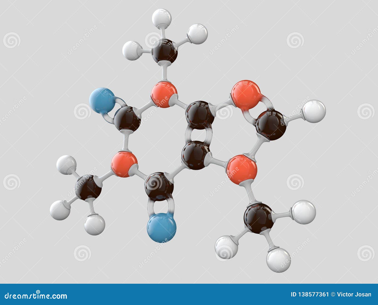 .3d Illustration of Caffeine Molecular Model Isolated Grey Background ...