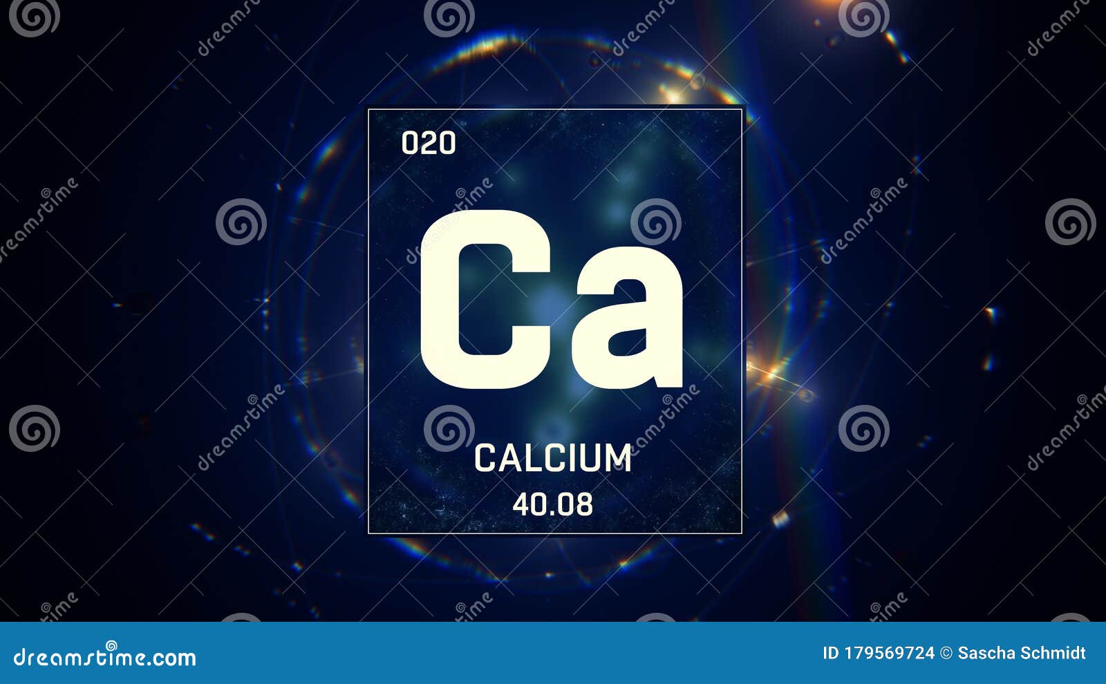 Calcium As Element 20 of the Periodic Table 3D Illustration on Blue ...