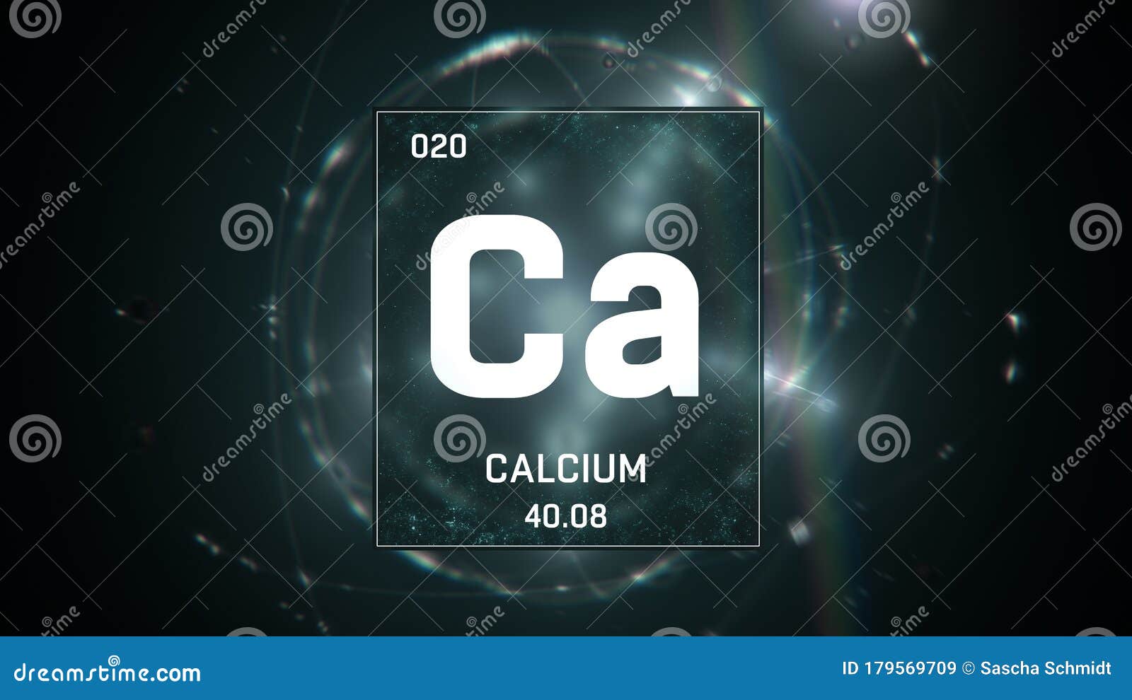 Calcium As Element 20 of the Periodic Table 3D Illustration on Green ...