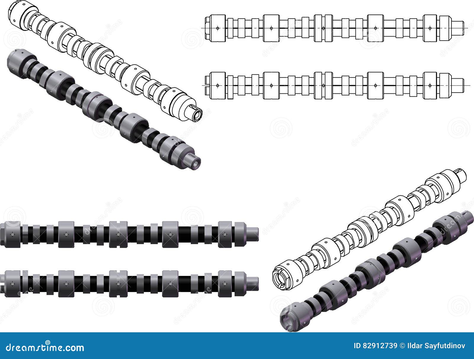 3d Illustration of Cam Shafts Stock Illustration - Illustration of ...