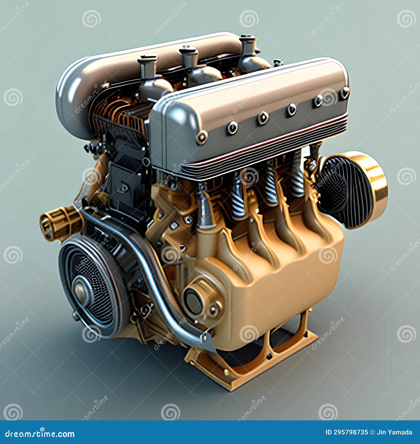 3d Illustration of Car Engine Over Gray Background with Vignette Stock ...