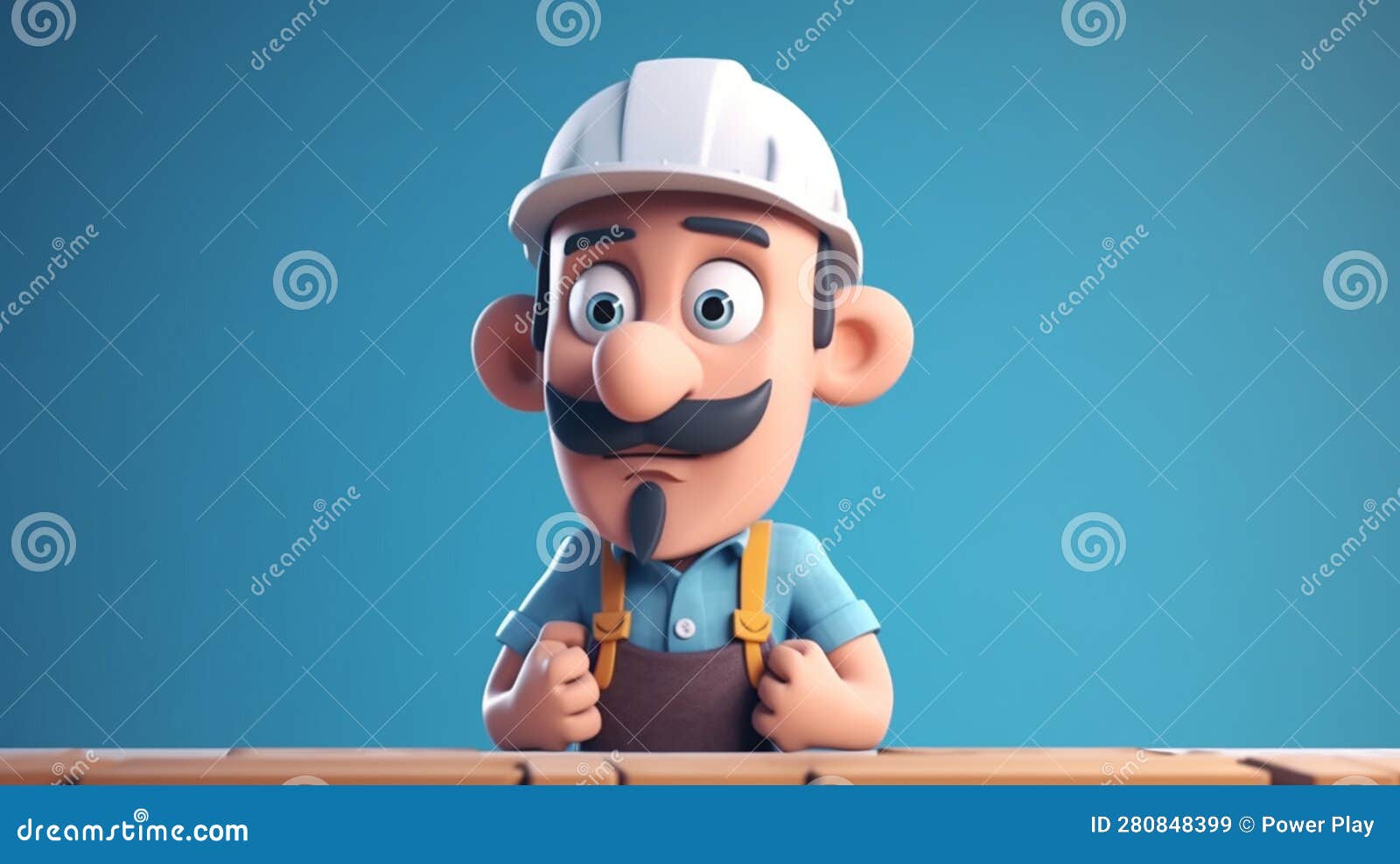 3d Illustration of Cartoon a Builder with a Hard Hat and Overalls Stock ...