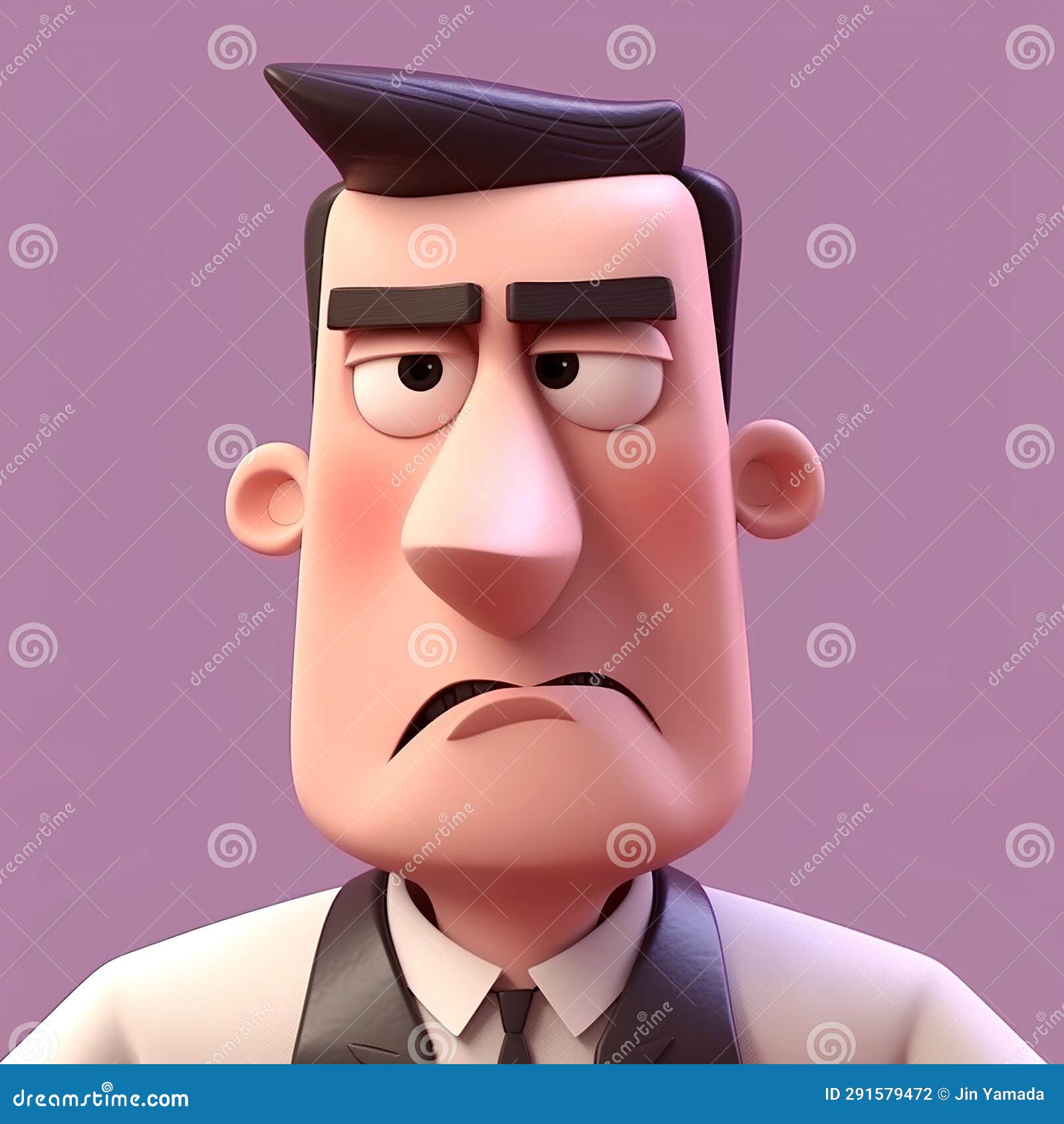 3D Illustration of a Cartoon Businessman with a Sad Expression on His ...