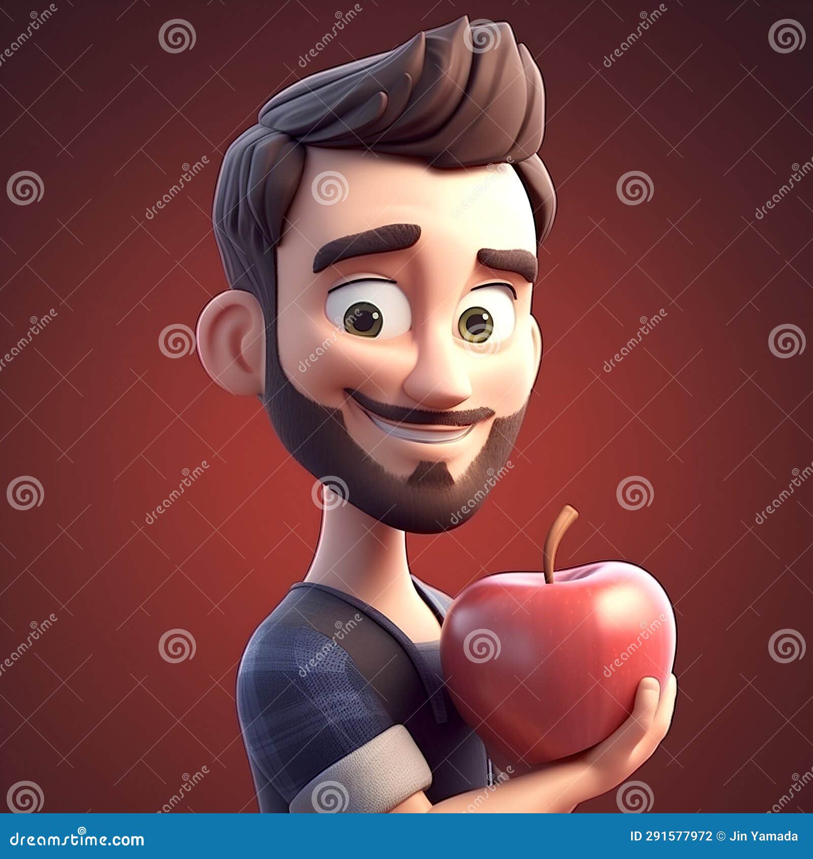 3D Illustration of a Cartoon Character with an Apple in His Hand Stock ...