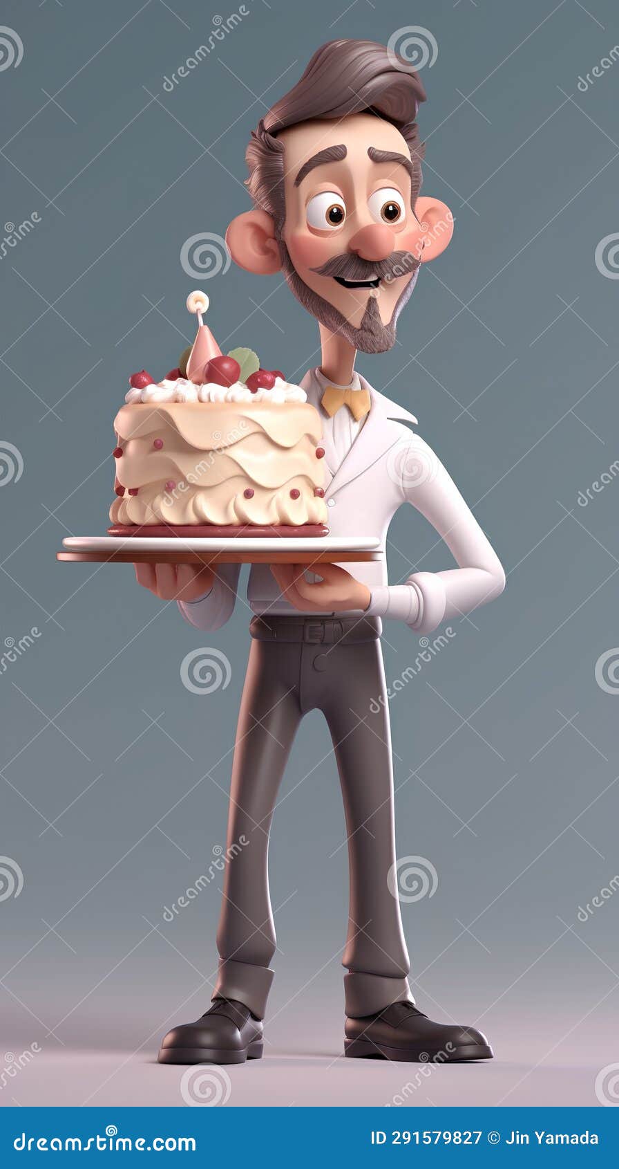 3D Illustration of a Cartoon Character with a Cake on a Tray Stock ...