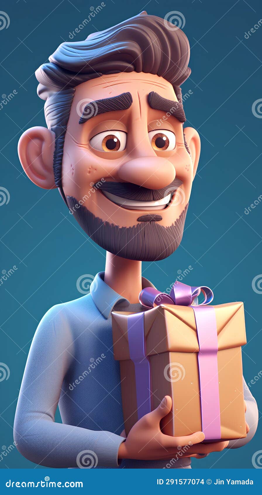 3D Illustration of a Cartoon Character with a Gift Box in His Hand ...