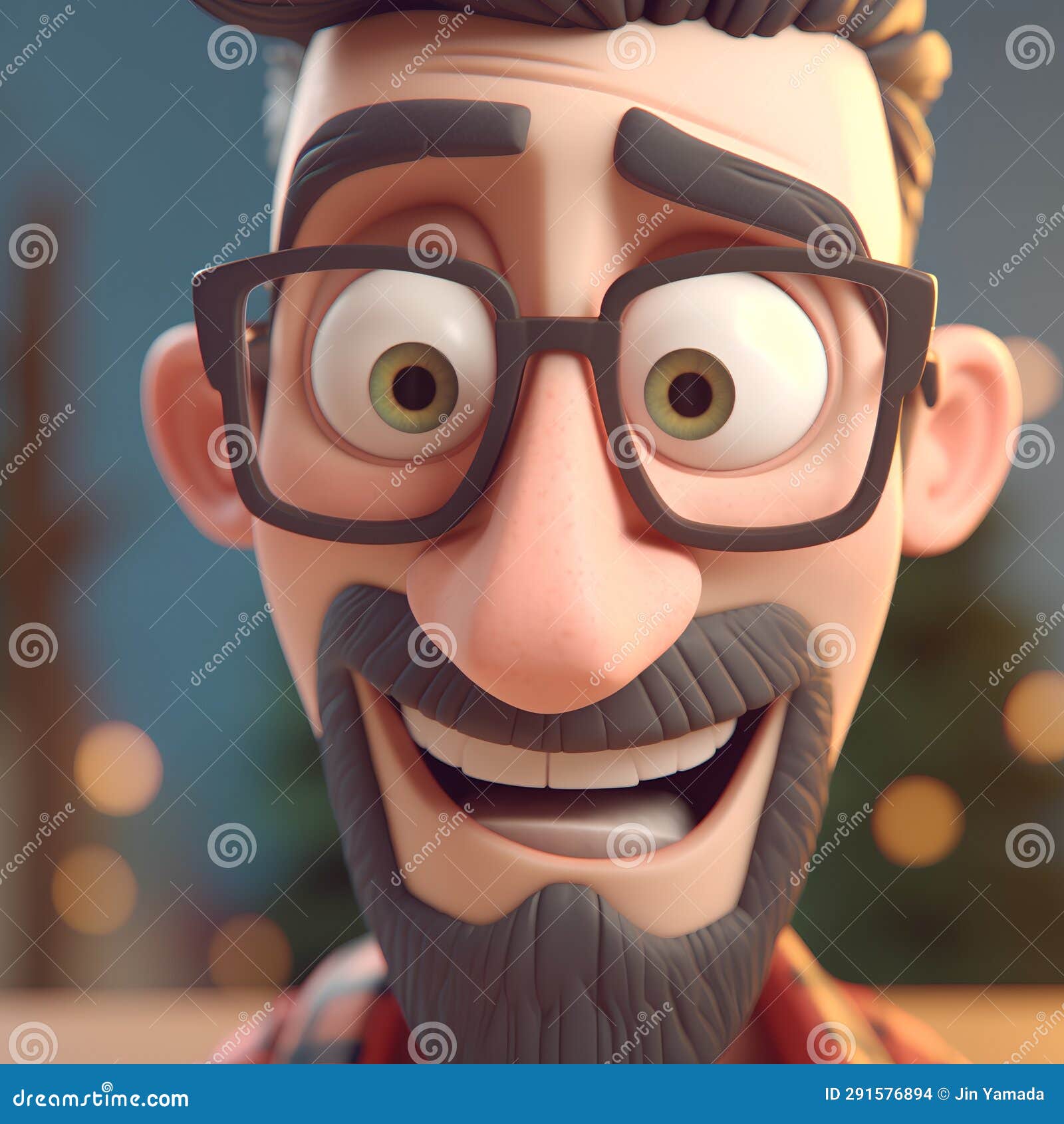 3D Illustration of a Cartoon Character with Glasses and a Beard. Stock ...