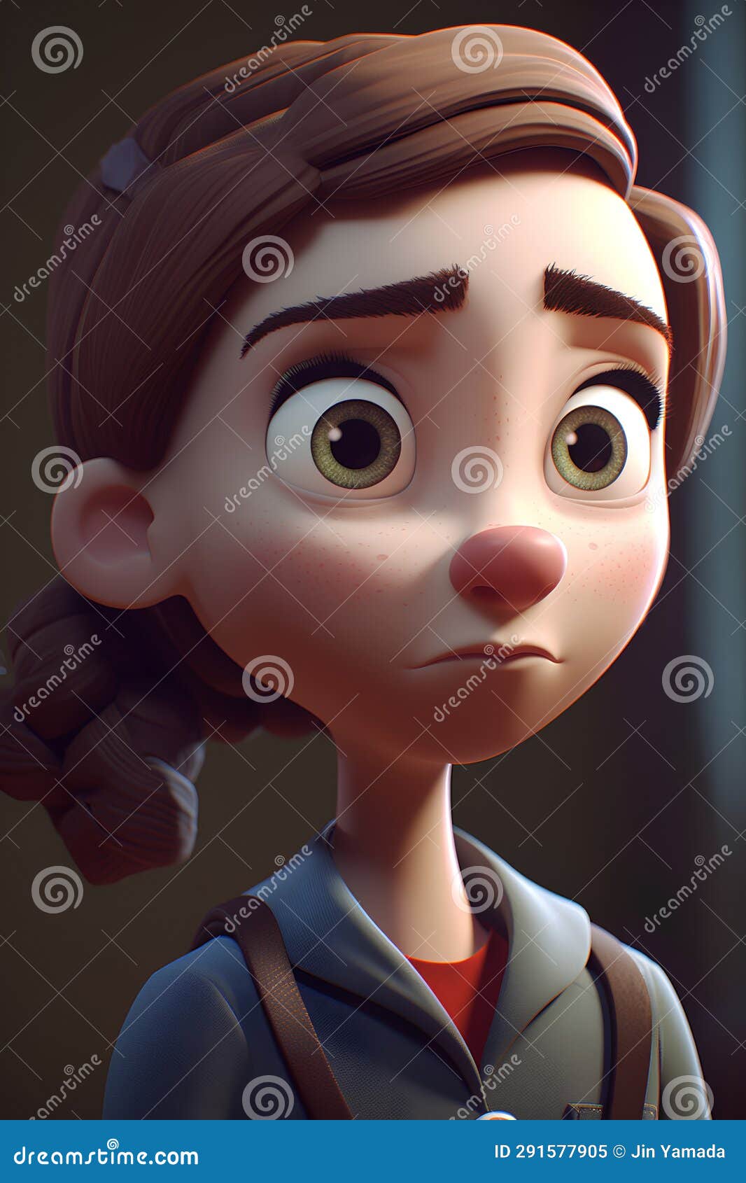 3D Illustration of a Cartoon Character with a Sad Expression on Her ...