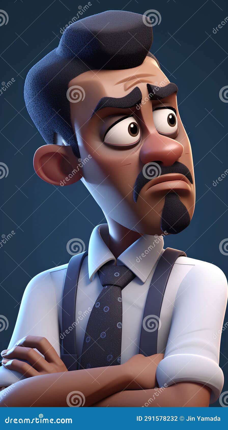 3D Illustration of a Cartoon Character with a Serious Expression on His ...