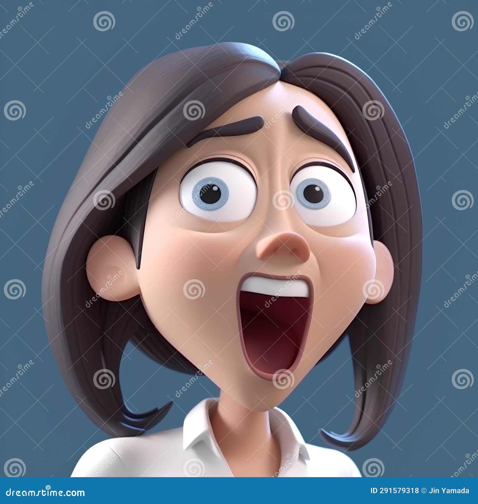 3D Illustration of a Cartoon Girl with a Surprised Expression Stock ...
