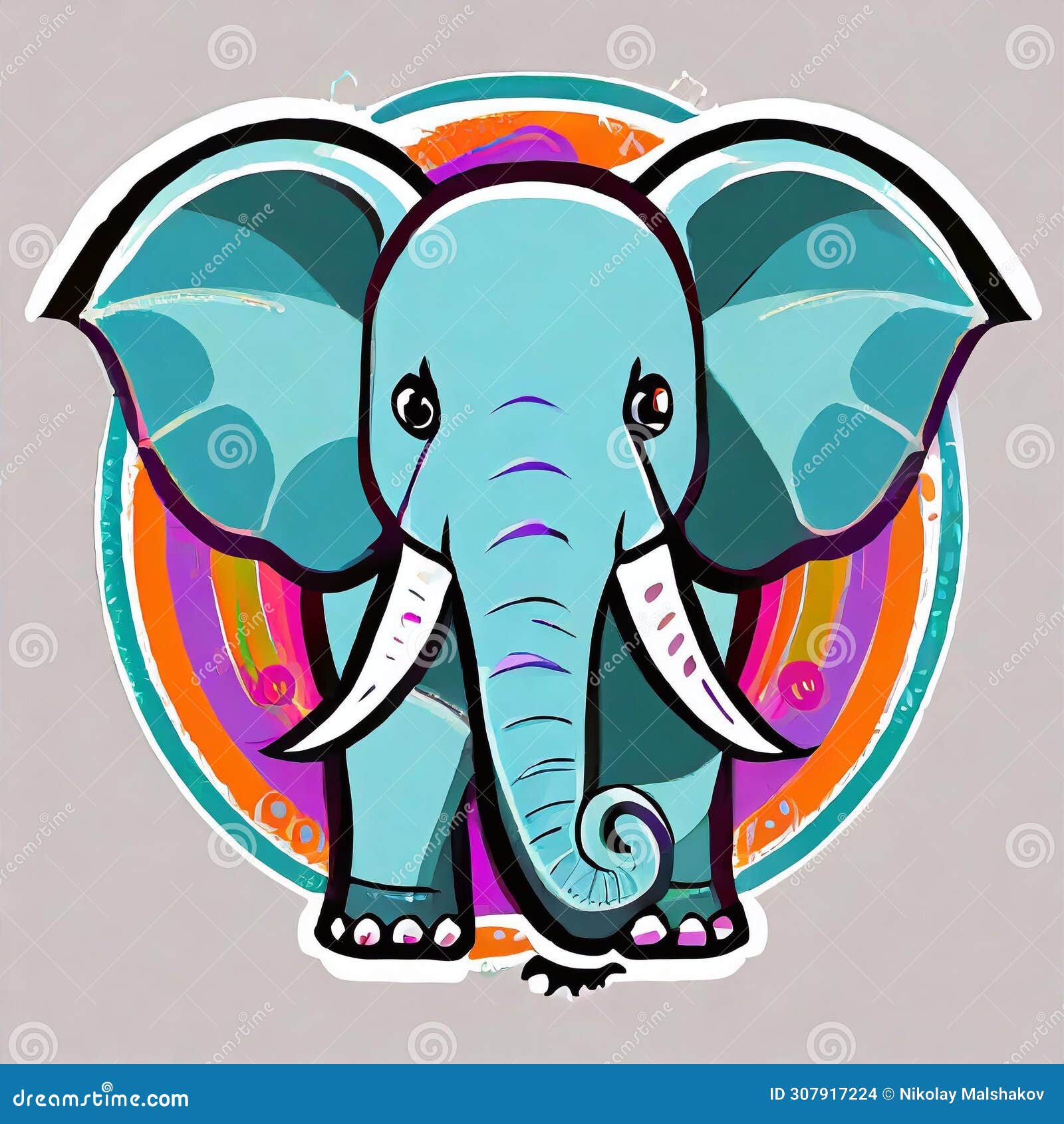 2D Illustration Cartoon, Logo Emblem, Elephant Stock Illustration ...