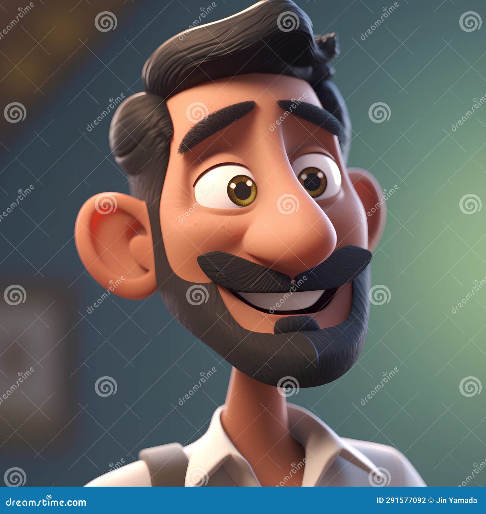 3D Illustration of a Cartoon Man with a Mustache and a Beard Stock ...
