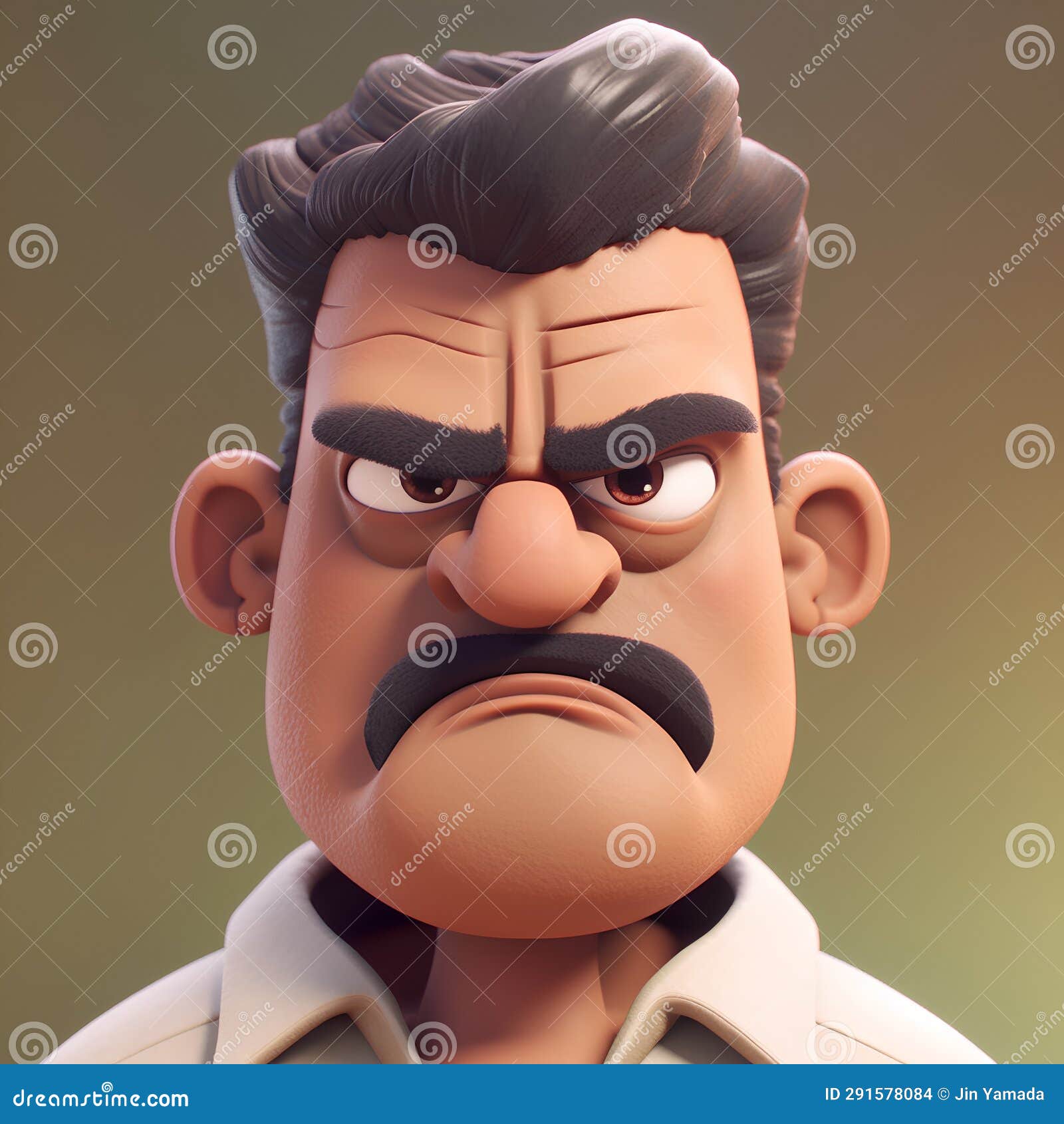 3D Illustration of a Cartoon Man with a Mustache and a Sad Face Stock ...