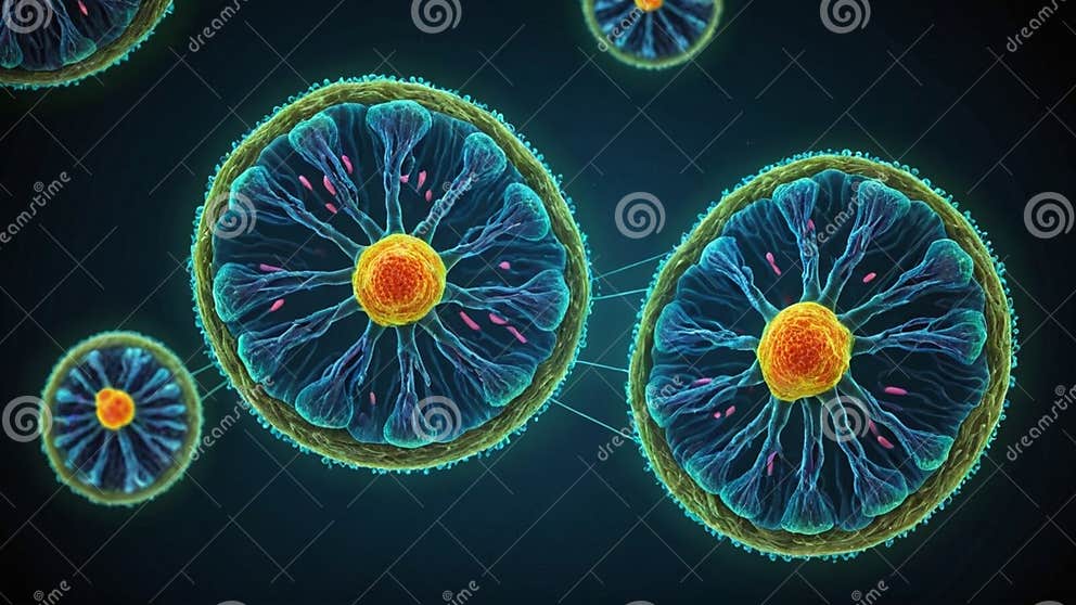 A 3D Illustration of a Cell Division Process, Showing Detailed Cellular ...