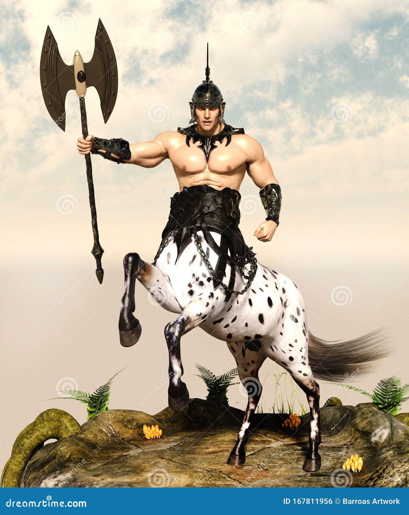 3D Illustration of a Centaur with Axe and Armor Ready for Battle Stock ...