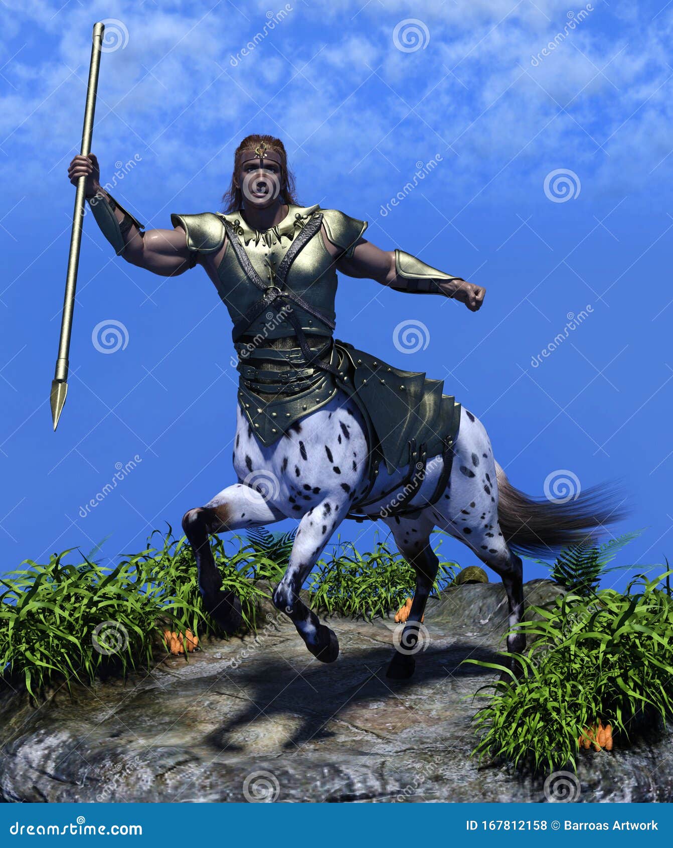 3D Illustration of a Centaur with Spear and Armor Ready for Battle ...