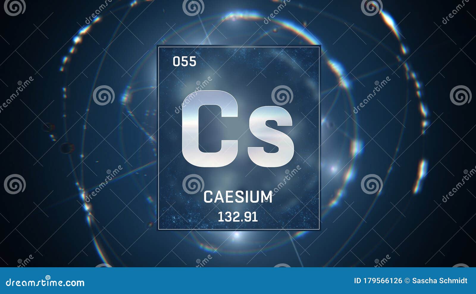 Cesium As Element 55 of the Periodic Table 3D Illustration on Blue ...