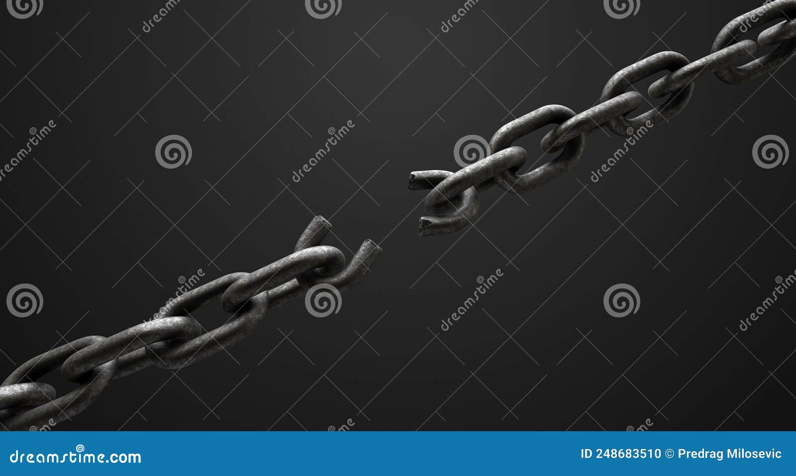 3d Illustration of Chain with Broken Weak Link on a Gray Background ...