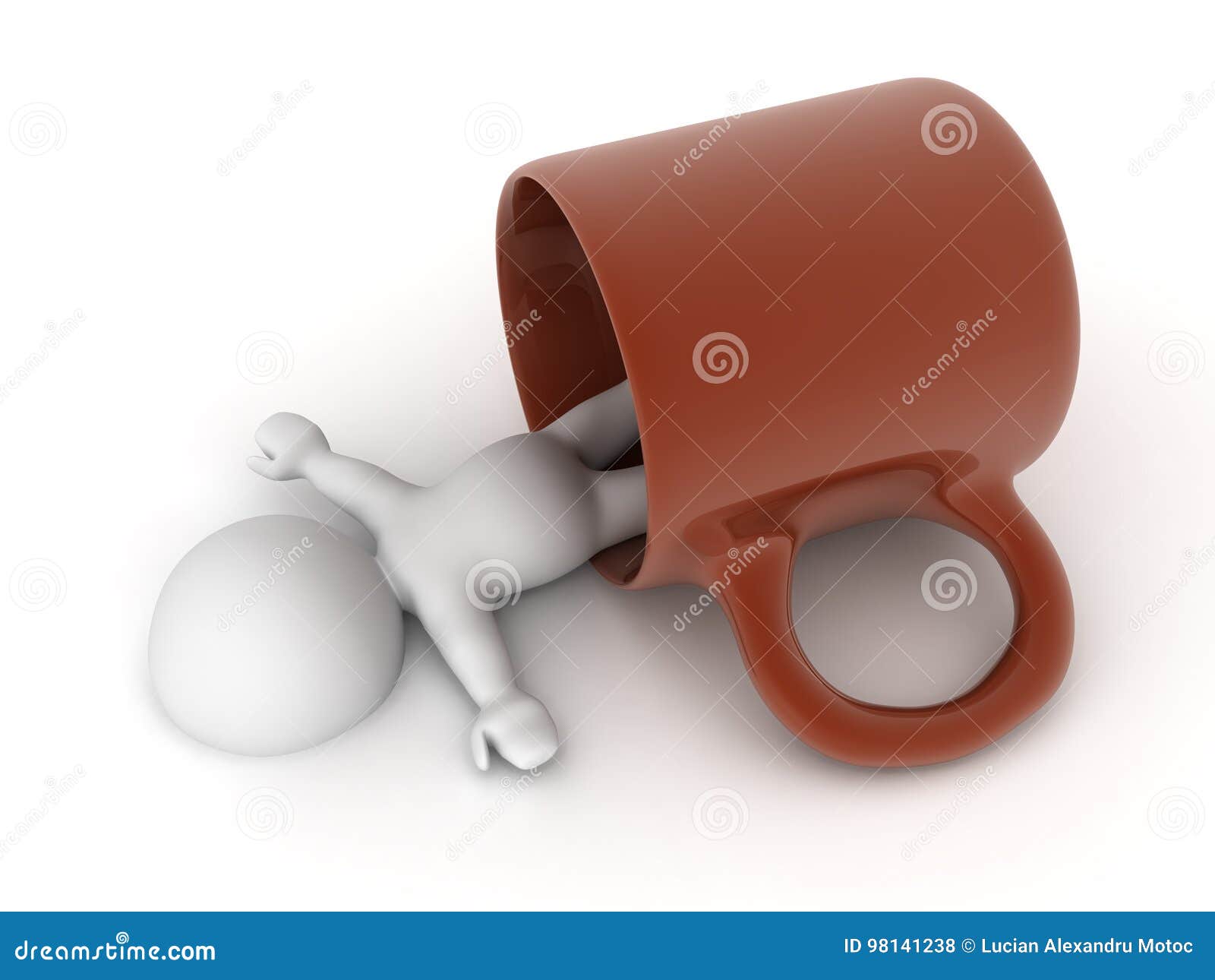 3D Illustration of Character Falling Asleep in a Cup Stock Illustration ...
