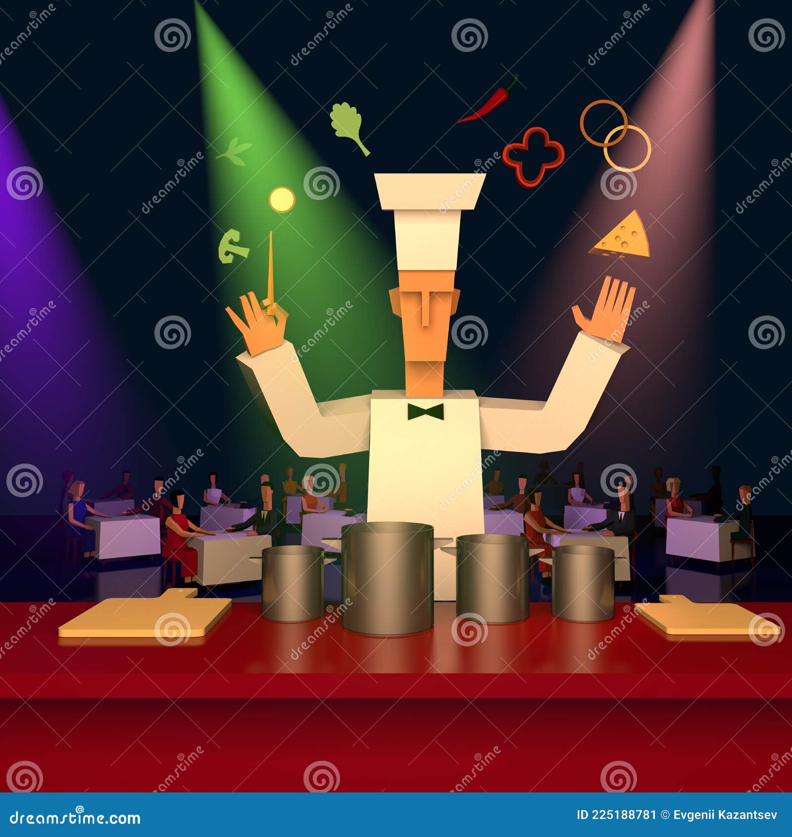 3d Illustration of a Chef. a Stylized Chef Prepares a Dish in a ...