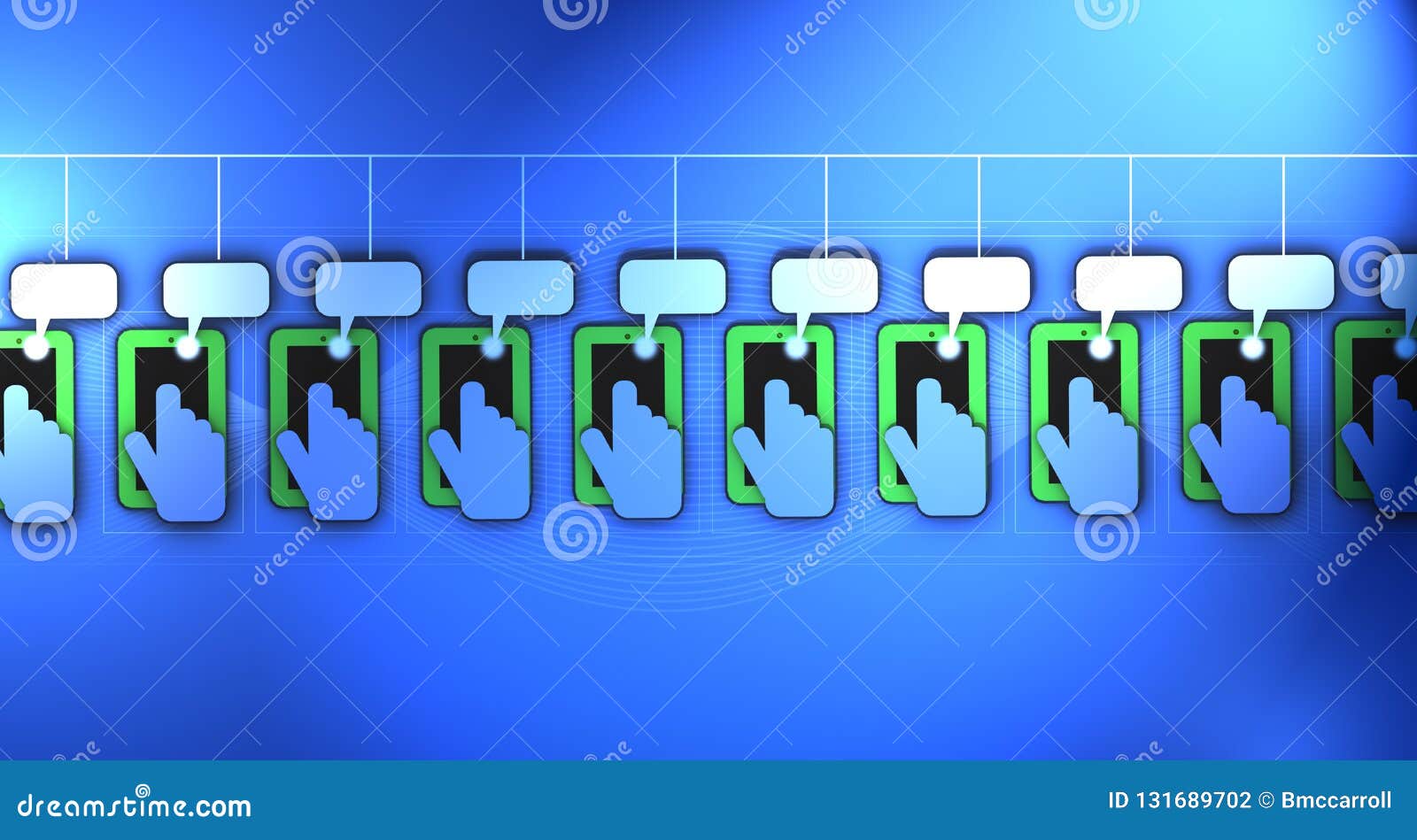 A 3D Illustration of a Circular Array of Mobile Phones with Hands and ...