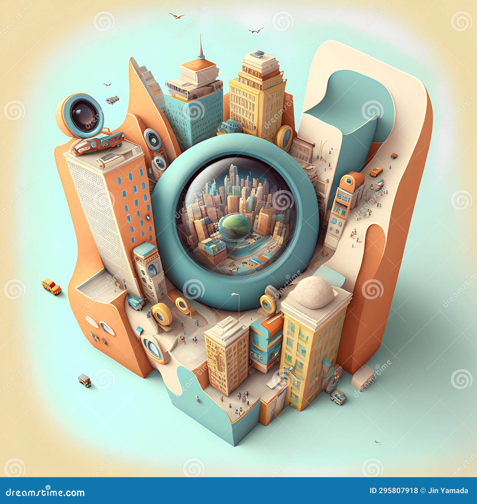 3d Illustration of a City with a Planet Earth in the Center Stock ...