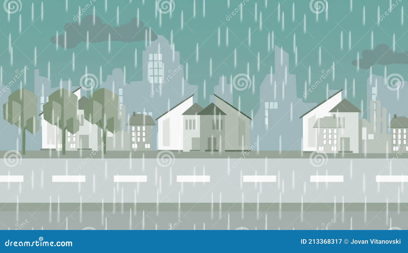 The City during the Rainy Day Stock Illustration - Illustration of ...