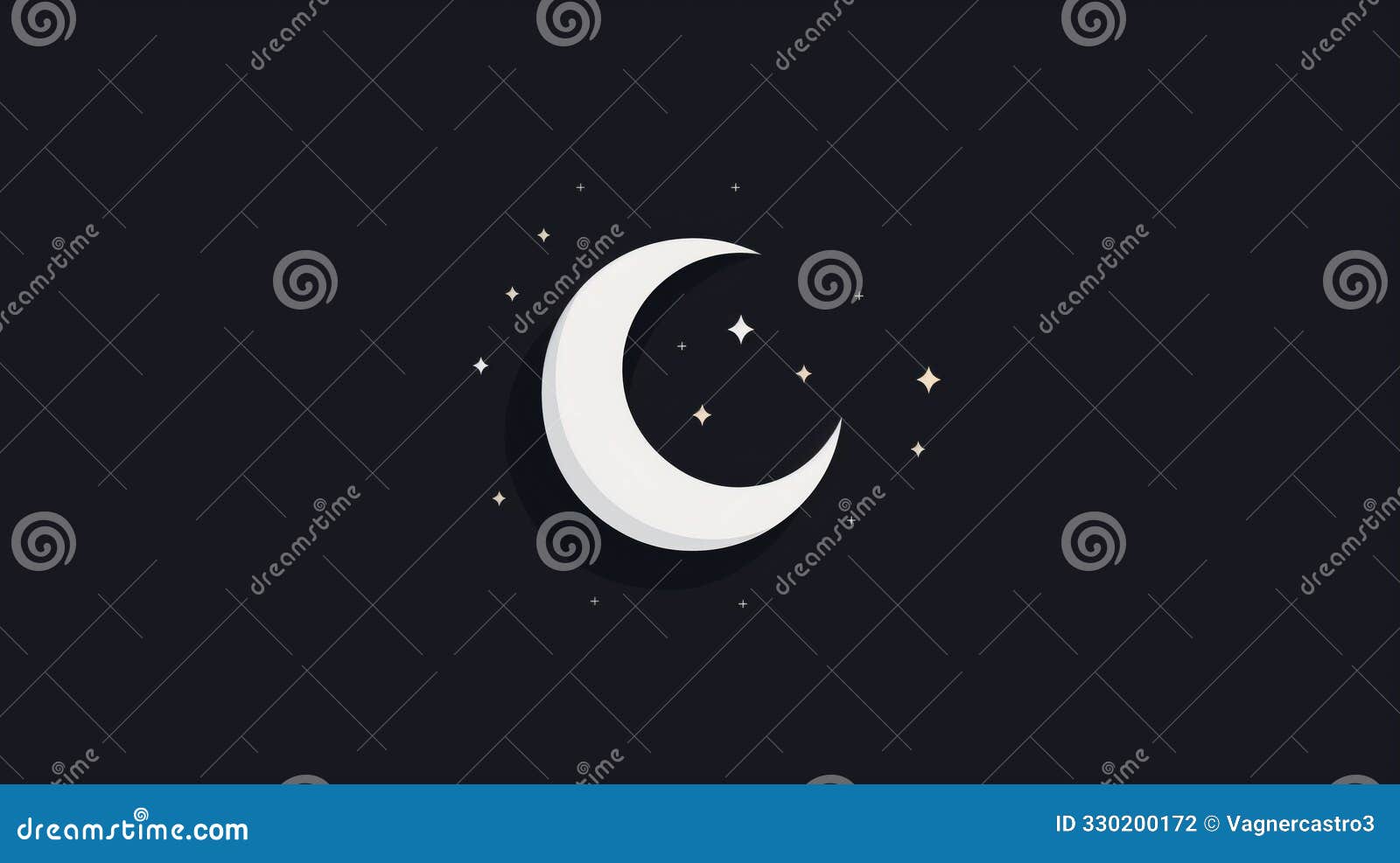 2D Illustration of a Clean Crescent Moon and Stars with Basic Shapes ...