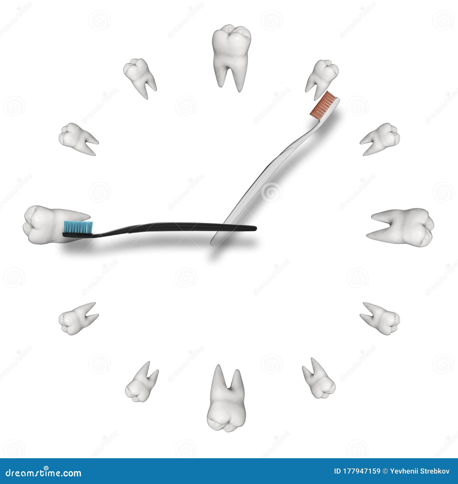 3D Illustration of a Clock Made of Human Teeth with Arrows in the Form ...