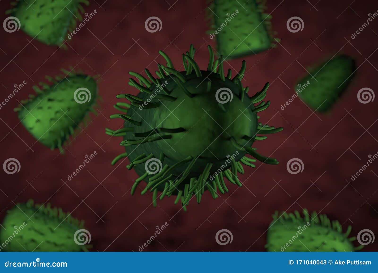 3d Illustration, Close Up of Microscope Rabies Virus Stock Illustration ...