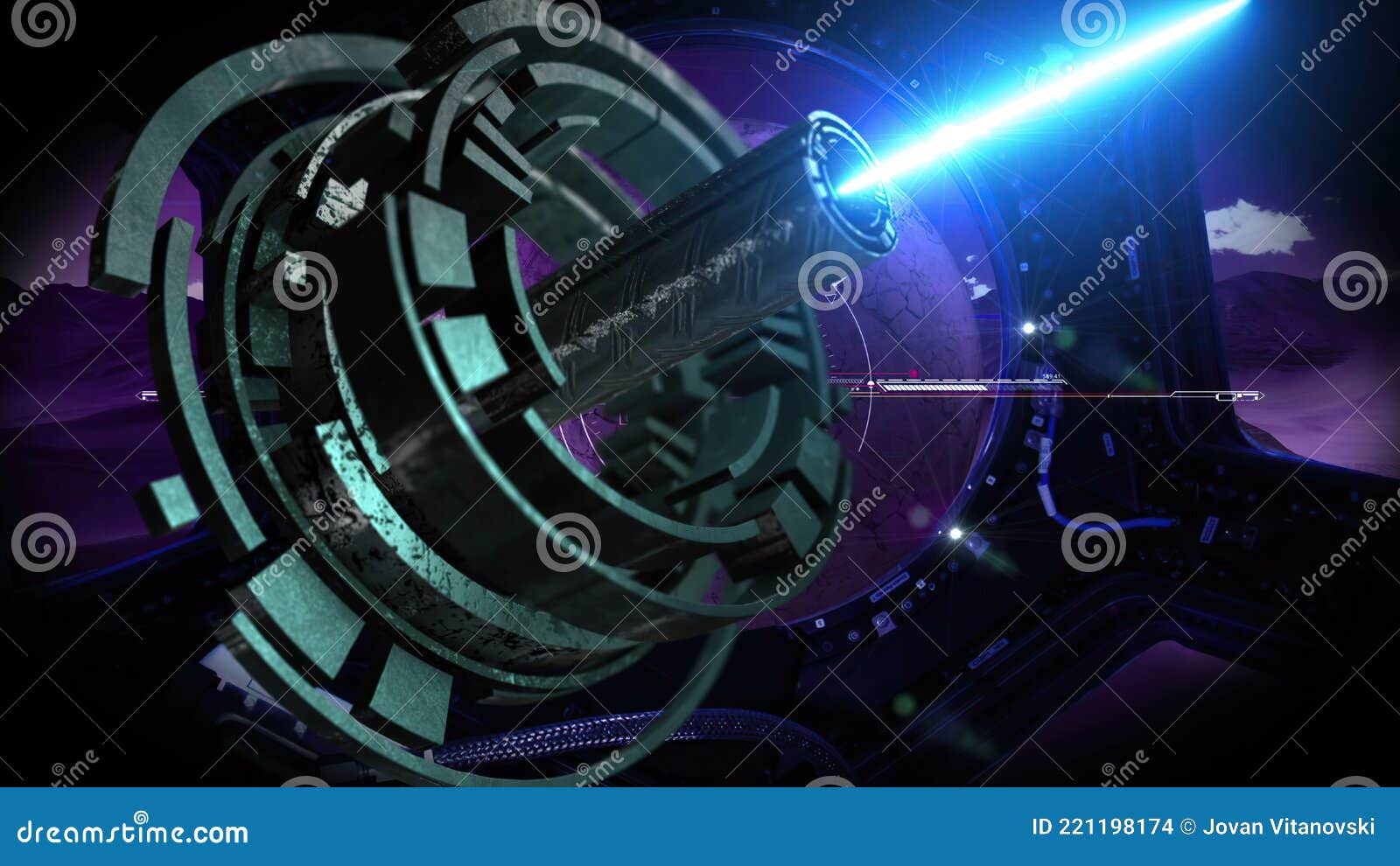 Close Up of Rotating Hi Tech Gear with Laser Beam Stock Illustration ...
