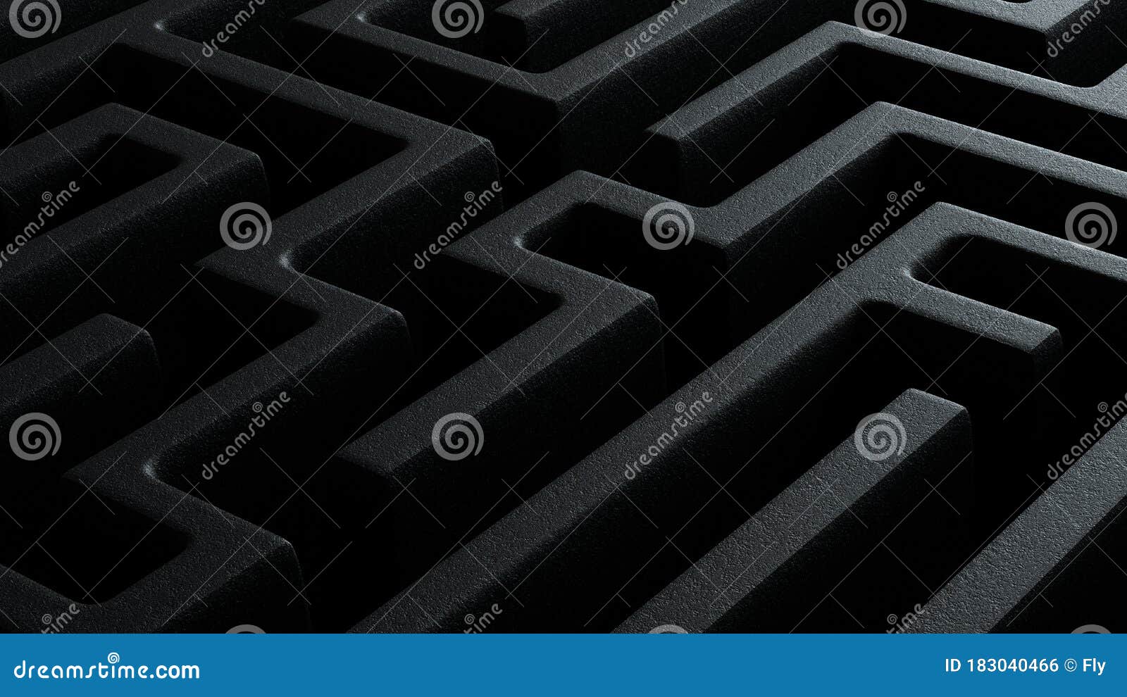 3d Illustration Closeup of Black Dark Black Labyrinth Stone Walls Stock ...