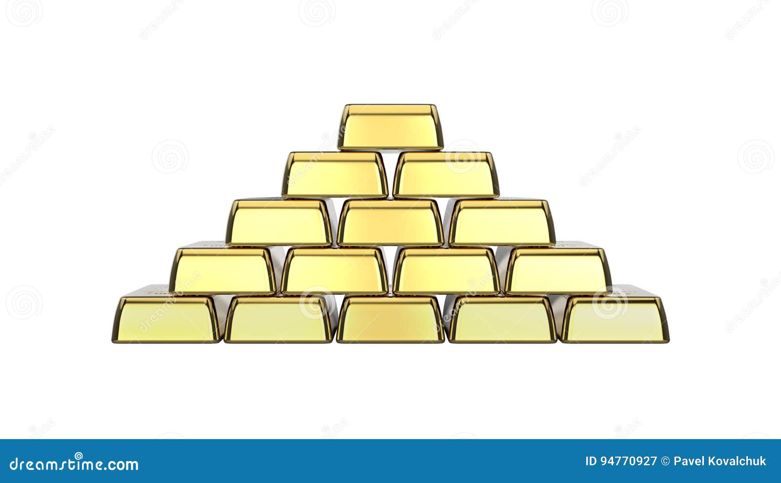 3D Illustration Closeup Isolated Pyramid of Gold Bars on a White Stock ...