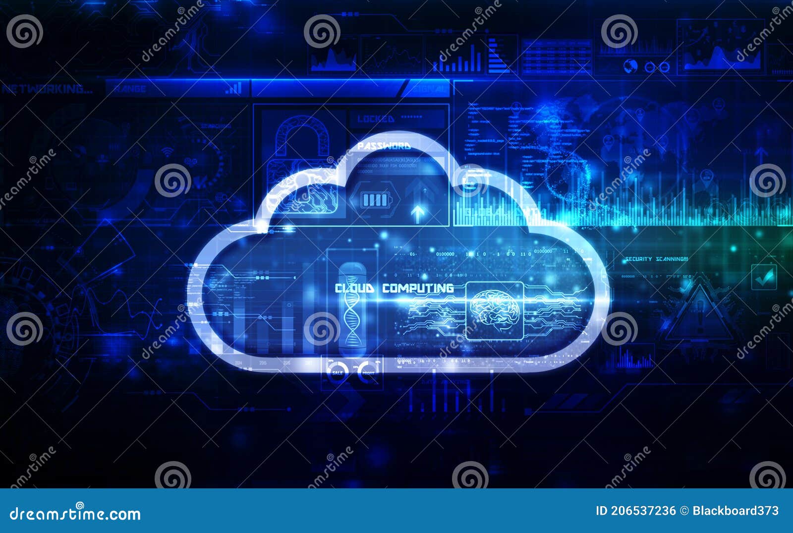 Digital Cloud Computing Concept Background. Cyber Technology, Internet Data Storage Stock ...
