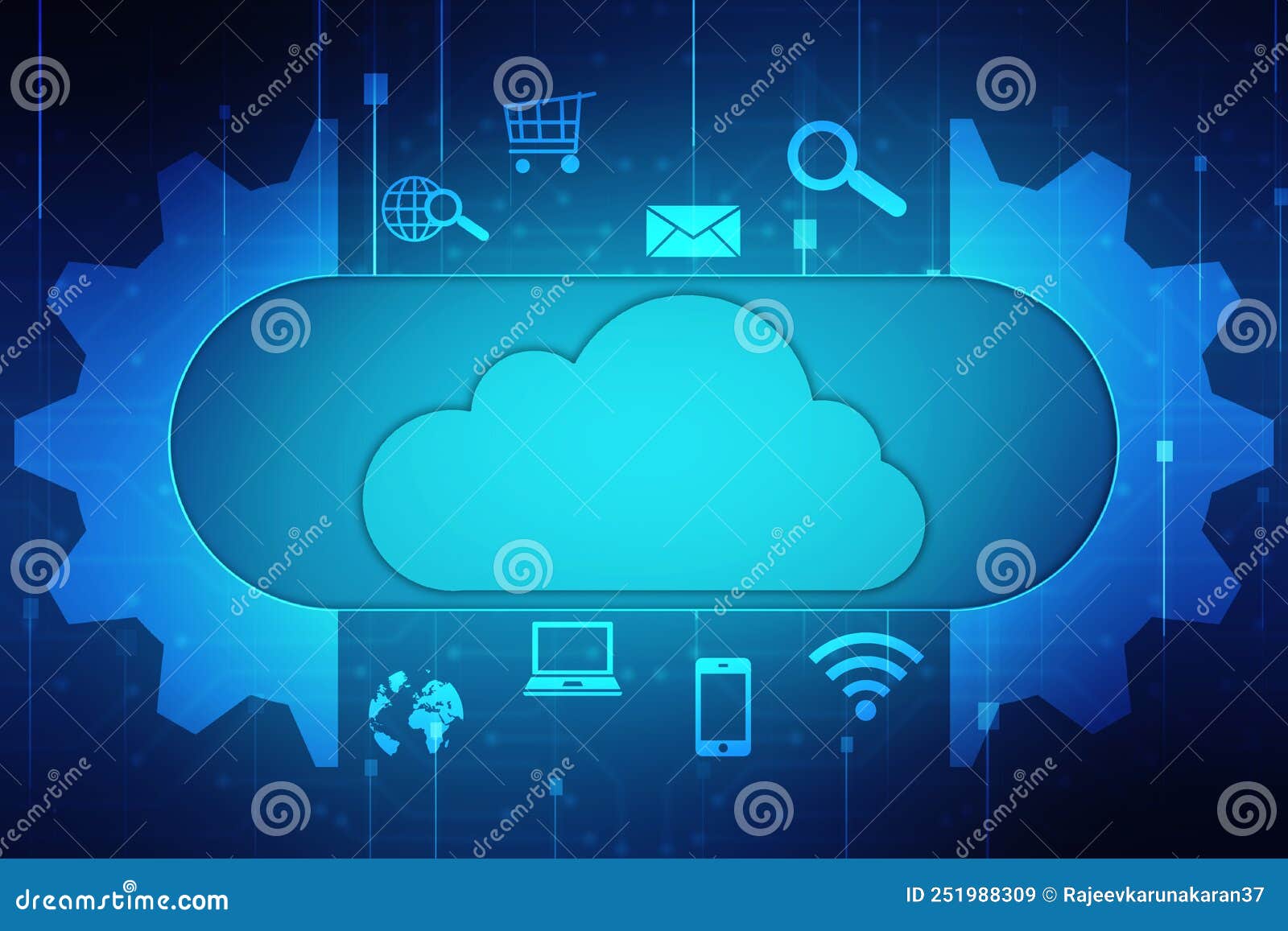 2d Illustration of Cloud Computing, Digital Cloud Computing Concept ...