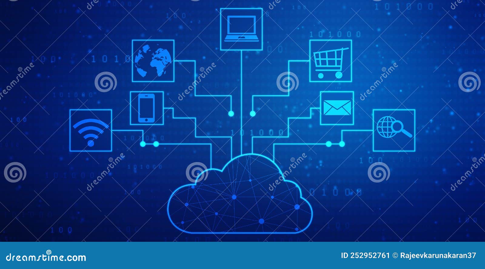 2d Illustration of Cloud Computing, Digital Cloud Computing Concept Background. Stock ...