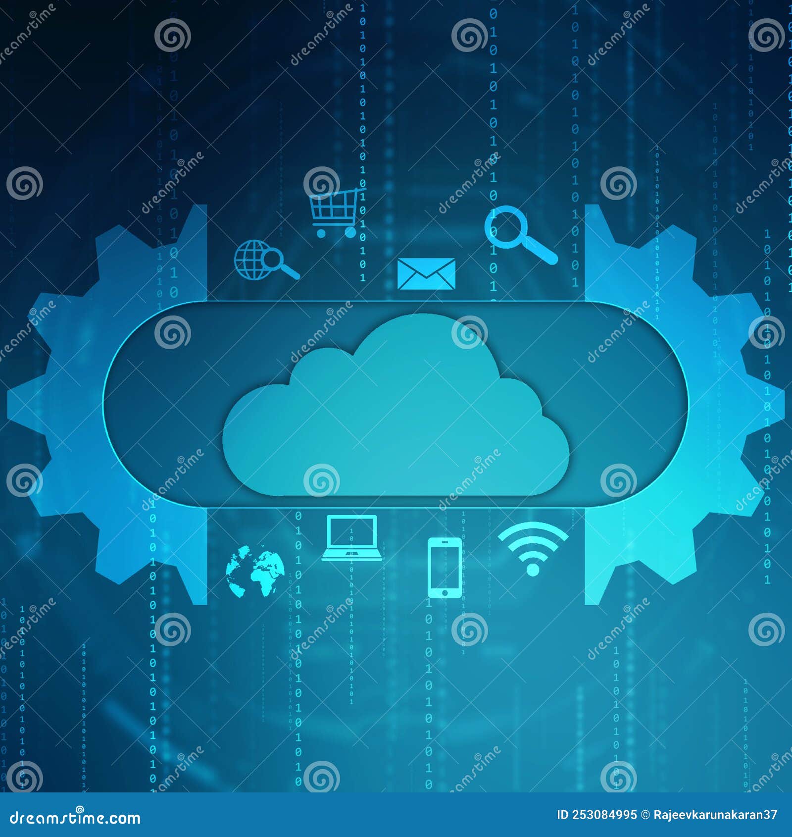 2d Illustration of Cloud Computing, Digital Cloud Computing Concept Background. Stock ...