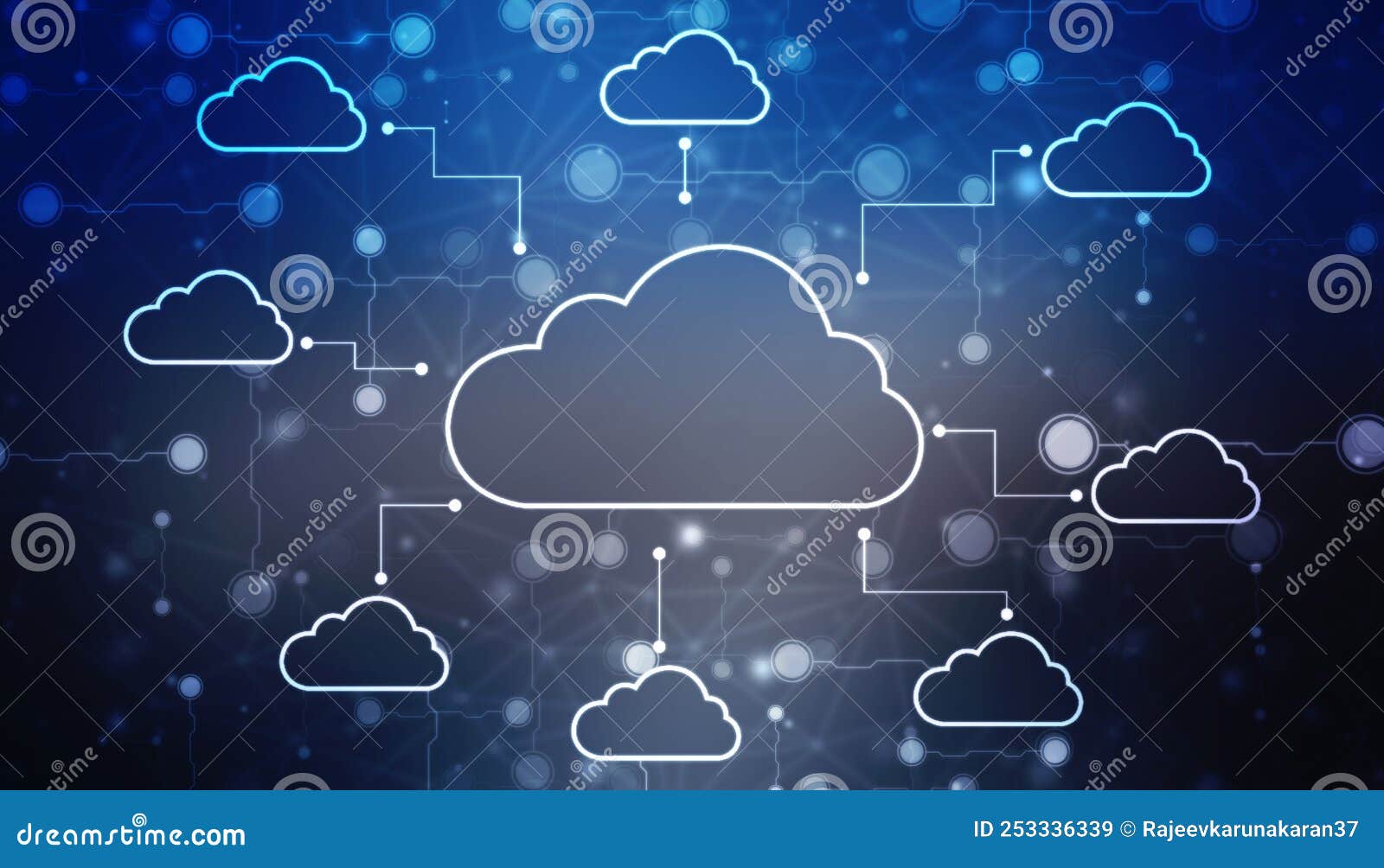 2d Illustration of Cloud Computing, Digital Cloud Computing Concept Background. Stock ...