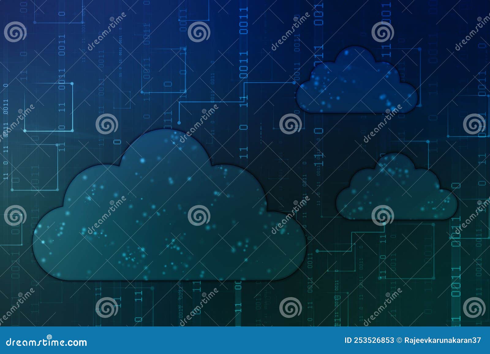 2d Illustration of Cloud Computing, Digital Cloud Computing Concept Background. Stock ...