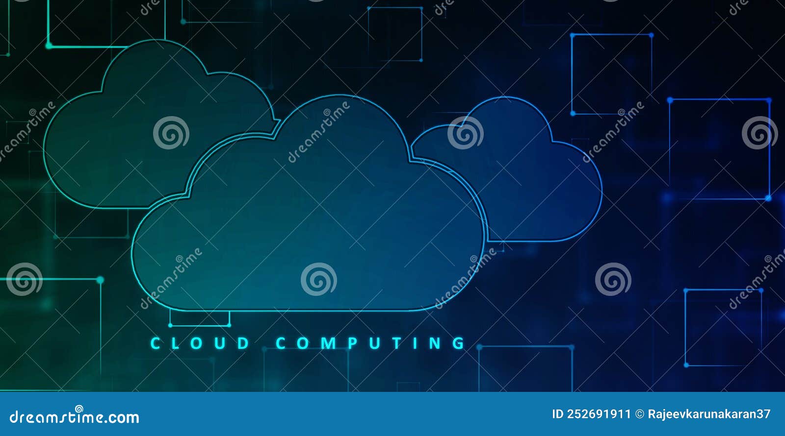 2d Illustration of Cloud Computing, Digital Cloud Computing Concept Background. Stock ...
