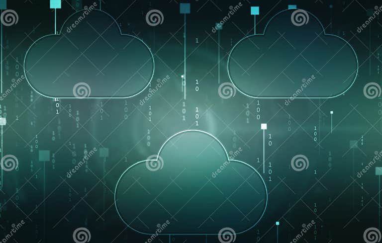2d Illustration of Cloud Computing, Digital Cloud Computing Concept Background. Stock ...