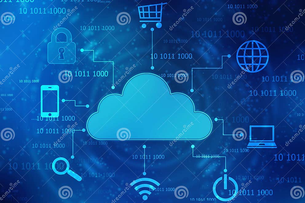 2d Illustration of Cloud Computing, Digital Cloud Computing Concept Background Stock ...