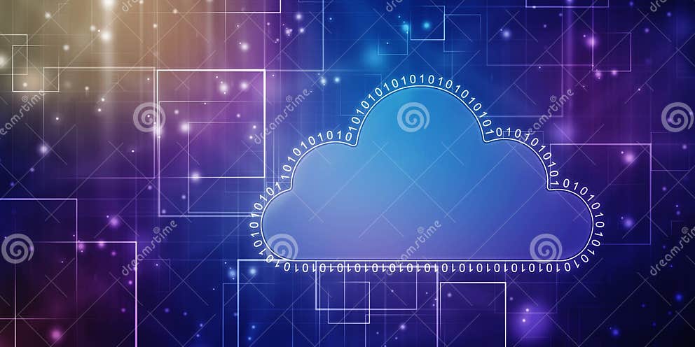 2d Illustration of Cloud Computing, Digital Cloud Computing Concept Background. Stock Image ...