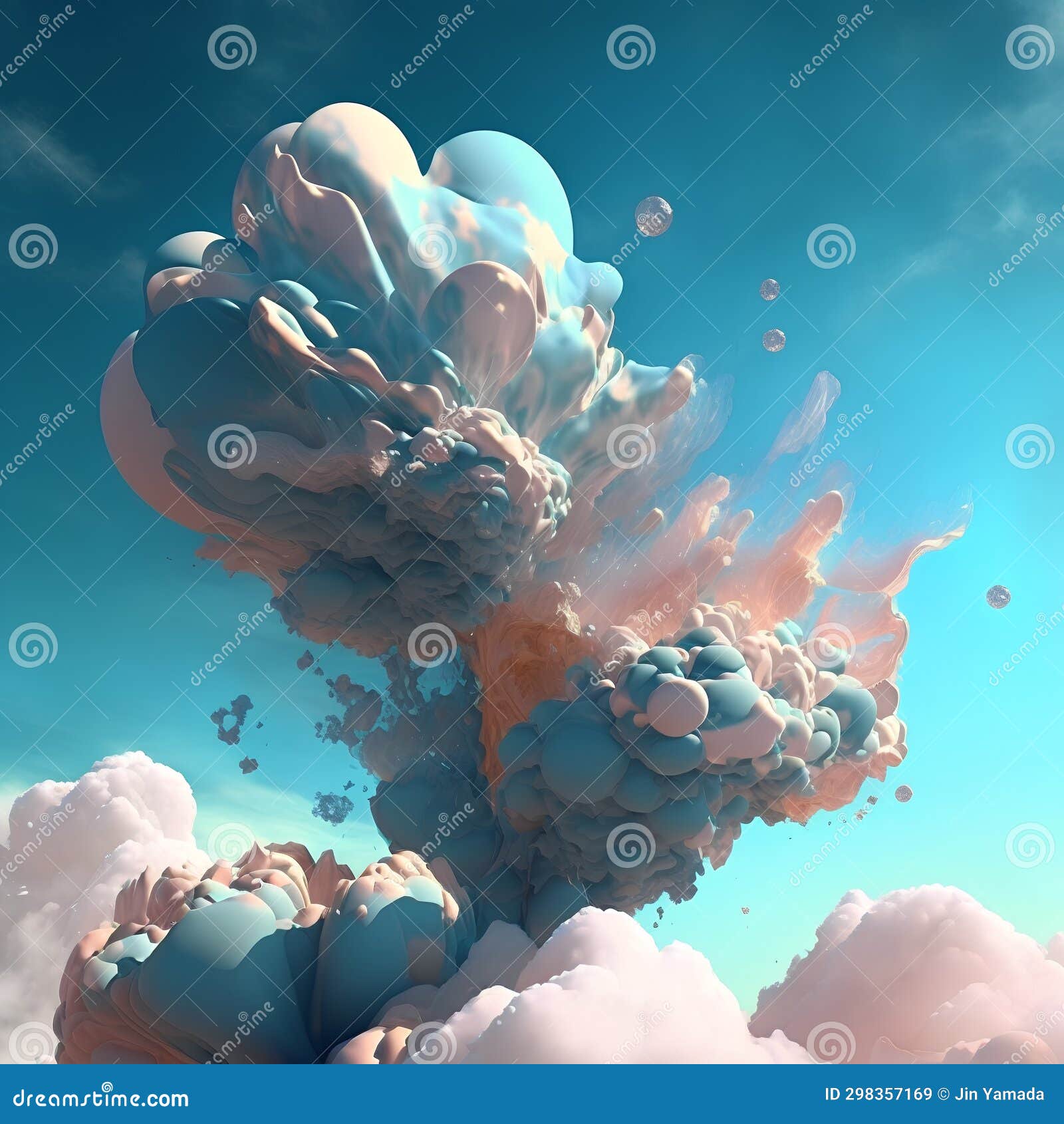 3d Illustration of Clouds and Explosion Over Blue Sky with White Clouds ...