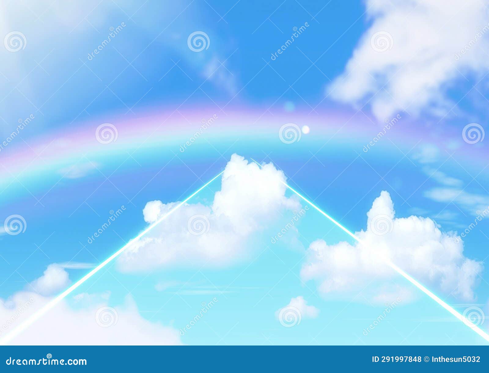 3D Illustration of Clouds Floating in the Blue Sky and a Path of Light ...