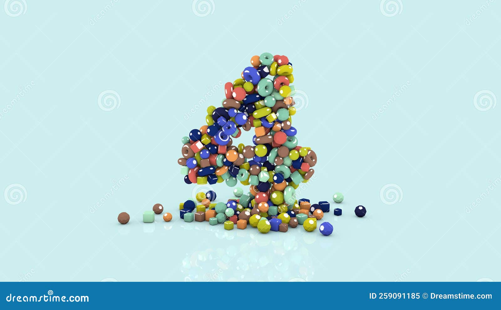 3D Illustration from Colored Objects, Colorful Number Four, from ...