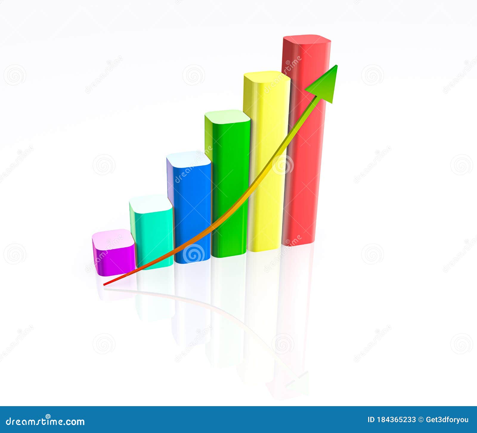 3D Illustration of Colorful Business Graph Growing Up Stock ...