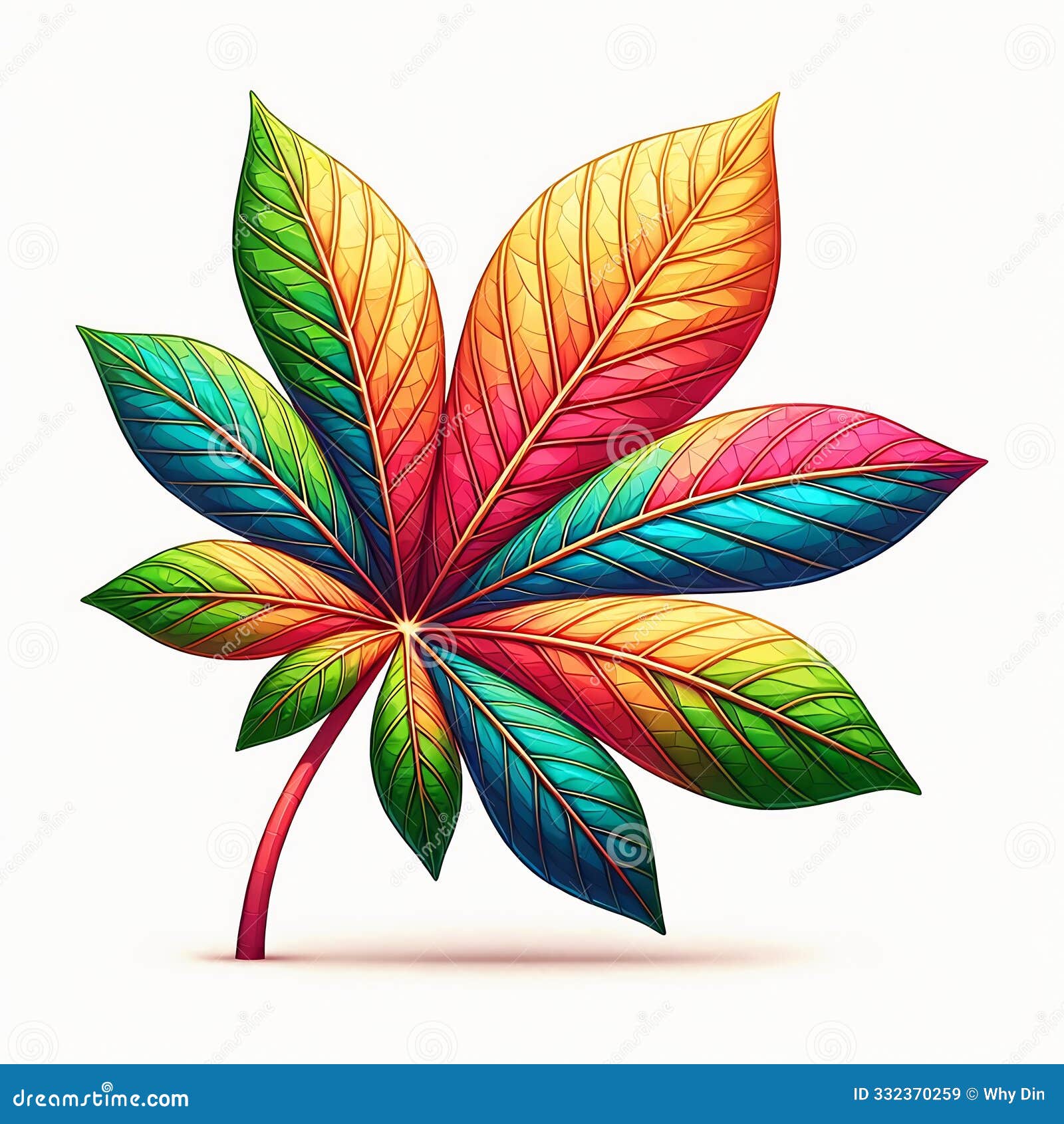 3D Illustration of a Colorful Cassava Leaf with a White Background ...