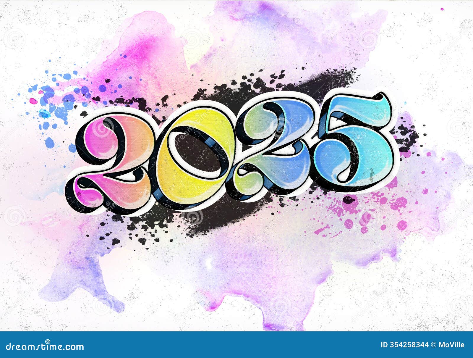 Colorful 2025 Numbers With Artistic Liquid Plastic Design Stock ...