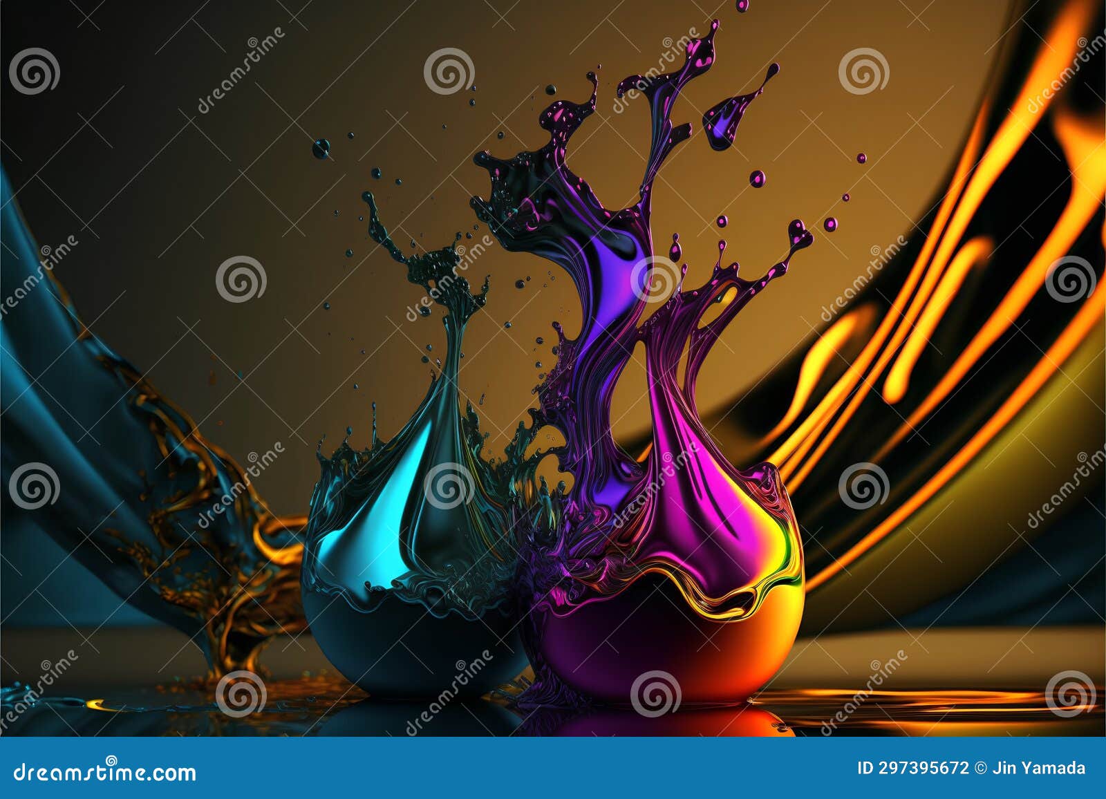 3D Illustration of a Colorful Liquid Splash. 3D Rendering Stock ...